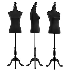 HAORUI Dress Form Mannequin Torso with Adjustable Tripod Stand, Pinnable Female Mannequin Body Manikin for Sewing, Dressmaker, Home Decor, Jewelry Display (Black)