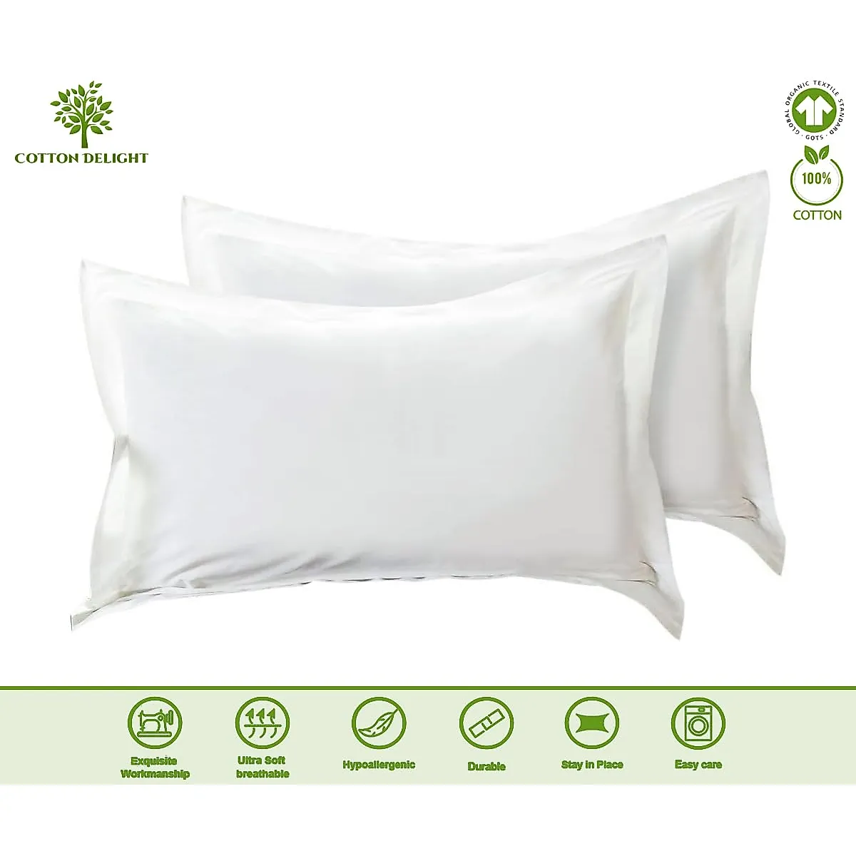 Cotton Delight Queen Pillow Shams Set of 2 White 100% Natural Cotton 600 Thread Count Premium White Pillow Shams, Queen Pillow Shams Pillow Covers with 2 Inch Flang, 20 x 30 inch