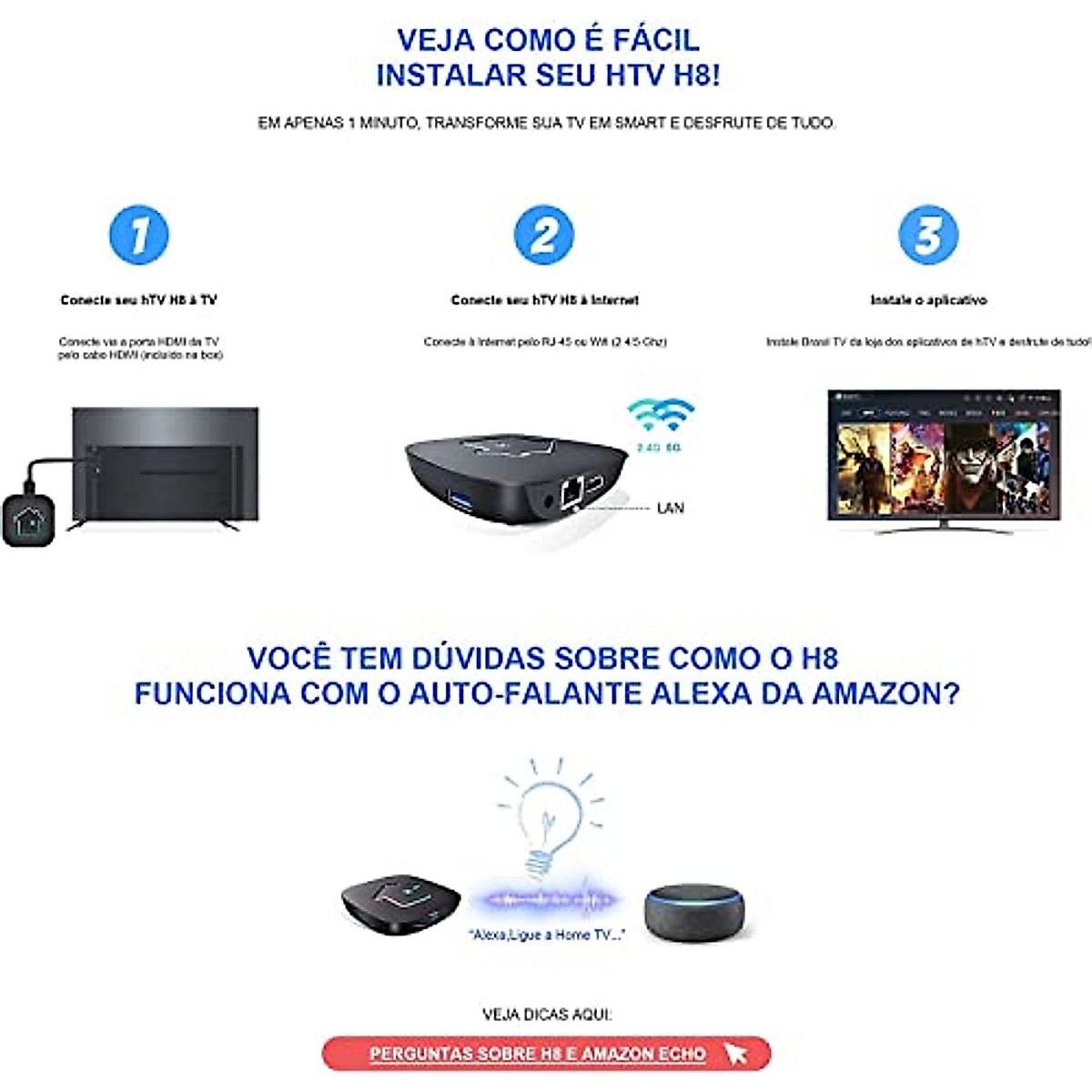 2022 HTV8 Box Brazil H8, HTV 7 Brazil Brazilian TV Box - 2GB RAM +16GB | 2.4GHz/ 5GHz WiFi 4K UHD Bluetooth 4.2 | Extra Backlit Mini Keyboard