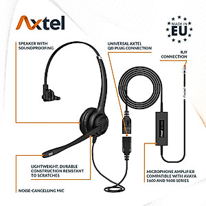 Axtel Bundle Elite HDvoice Mono NC with AXC-HISHD Cable | Noise Cancellation - Compatible with Avaya 1600/9600 Series IP Phones | Microphone Amplifier with up to 8 Levels