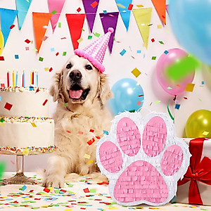 Small Dog Paw Piñata Puppy Birthday Party Supplies Animal Themed Birthday Piñata with Blindfold Bat Confetti for Pet Cow Themed Party Baby Shower Decorations Favors(Pink)