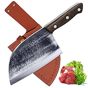 Kitchen Magnetic Knife Block & Serbian Chef Knife, Anti-Rust Oil Coating Kitchen Cooking Knife with Sheath