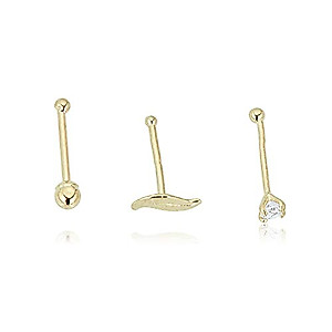 AVORA 14K Yellow Gold Simulated Diamond CZ Nose Stud Set Body Jewelry (22 Gauge)