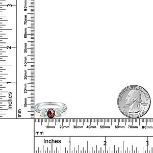 Gem Stone King 925 Sterling Silver Oval Checkerboard Red Garnet and White Simulated Opal Ring For Women (2.12 Cttw, Gemstone Birthstone, Available In Size 5, 6, 7, 8, 9)