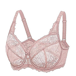 DELIMIRA Women's Plus Size Minimizer Bras Full Coverage Lace Unlined Underwire Bra B-K Cups Rose Smoked 40K