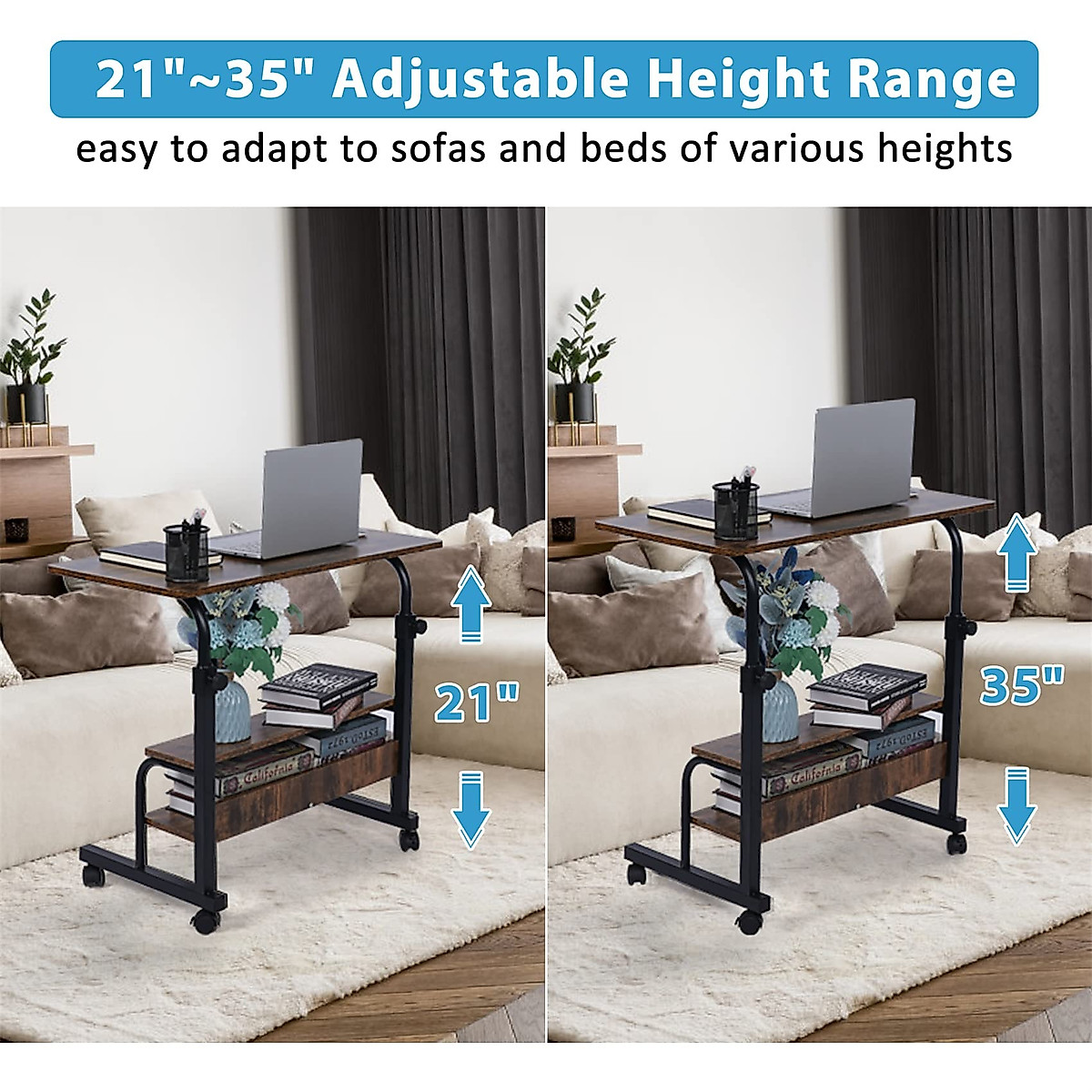 Computer-Desk Office-Desk, Small-Folding Gaming-Laptop Home-Office Desks for Small Spaces, Writing Study Desk Table with Storage for Home Bedroom, Adjustable Height 32×16×25-36 inches