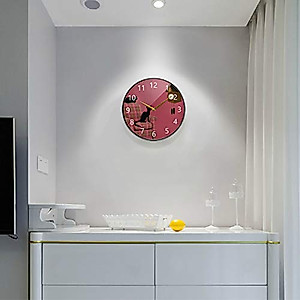 linqin Cat and Clock 9.5 Inch Silent Battery Operated Wall Clock Easy to Read Unique Design Home Decor Round Clock