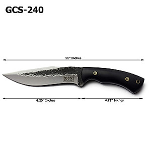 GCS Handmade Micarta Handle D2 Tool Steel Tactical knife Hunting Knife Camp Knife with leather sheath Full tang blade designed for Hunting & EDC GCS 240 (Black Handle)