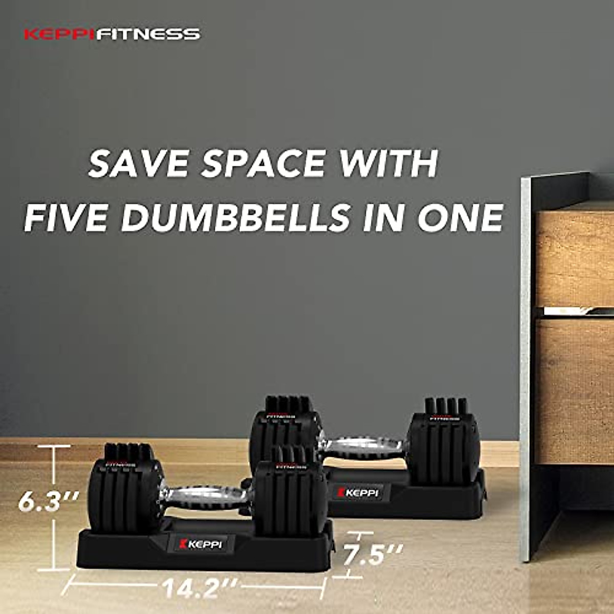 Keppi Adjustable Dumbbells Set,25lb Pair Dumbbells with Anti-Slip Metal Handle for Exercise & Fitness Fast Adjust Weight for Full Body Workout Fitness