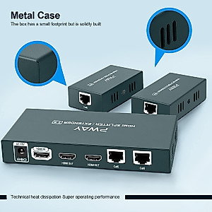 GREATHTEK 1x2 HDMI Extender Splitter 1080P 3D Over Cat5e/Cat6/Cat7 Ethernet Cable with 2 HDMI Loop Out - Up to 50m/165ft - EDID Management & POC Function for HDTV PS3 PS4 Xbox (1 in 2 Out / 2-Port)