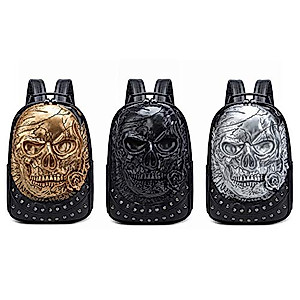 TENDYCOCO 3D Skull Shaped Backpack Gothic Rivet Shoulder Bag Realistic Skeleton Embossed Backpack