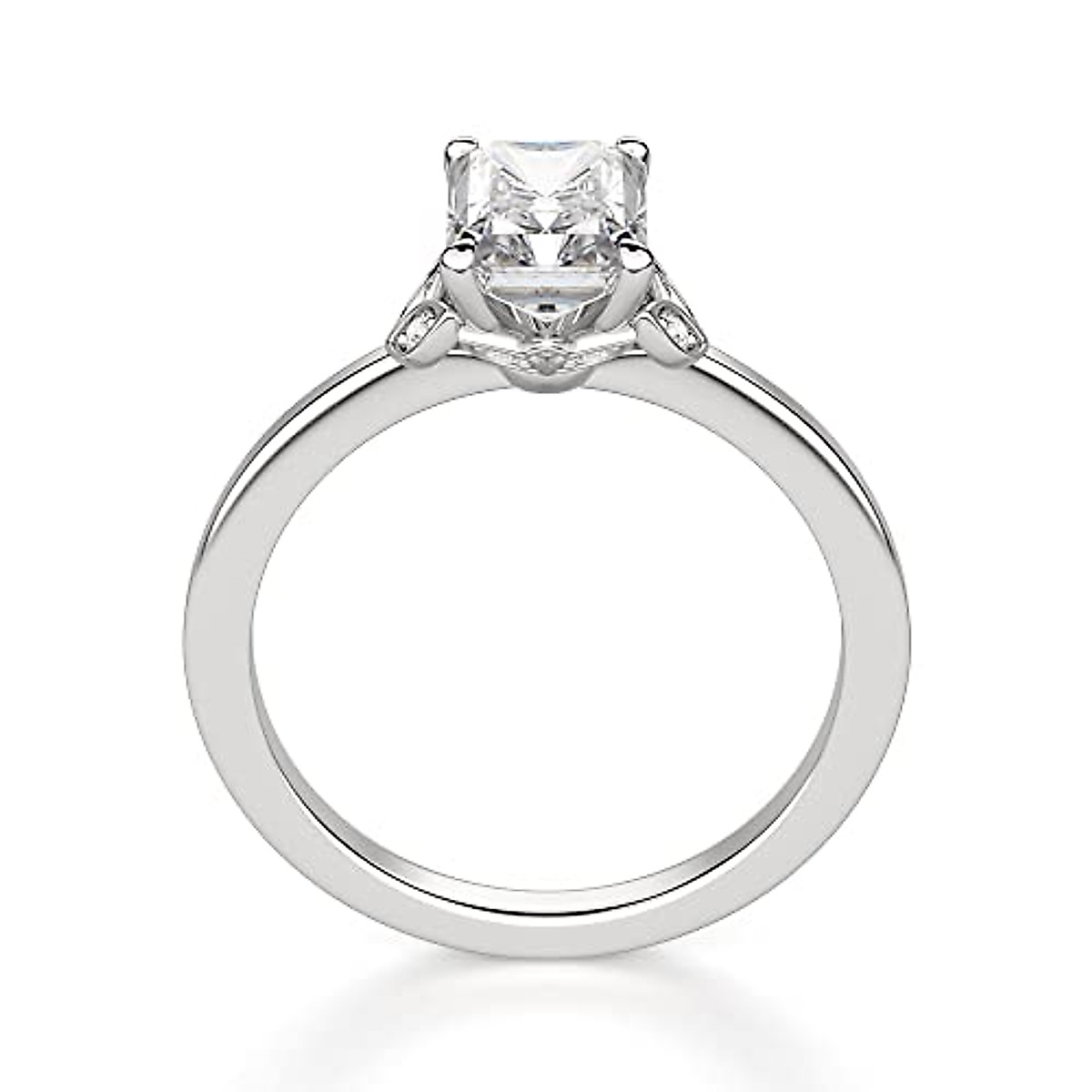 Moissanite Radiant Cut 1.55 Carat White Excellent VVS Moissanite Diamond in 14K Solid Gold solitaire Engagement Wedding Ring For Bridal Statement Ring (Sterling Silver, 4)