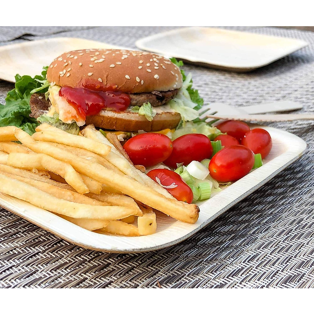 Ecodeco Palm Leaf Compostable Plates - 50 pcs - Square - Disposable Eco Friendly Like Bamboo Party Plates with Cutlery - 8 Inch