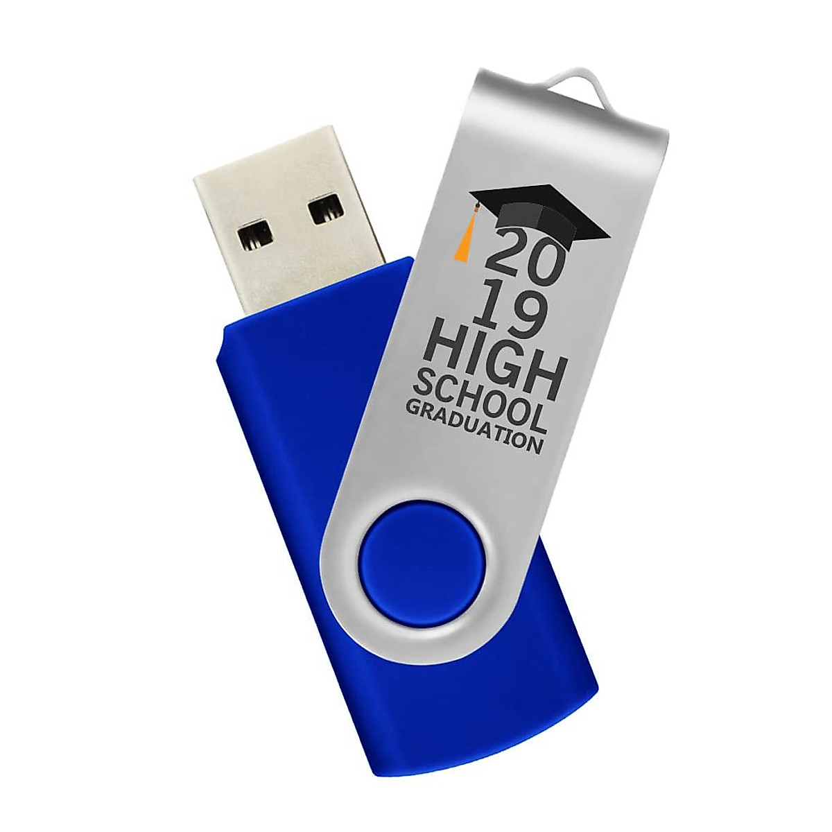 2GB Custom USB Flash Drives Personalized with Your Logo - for Promotional Use - Swivel - Blue Body/Silver Clip - 20 Pack