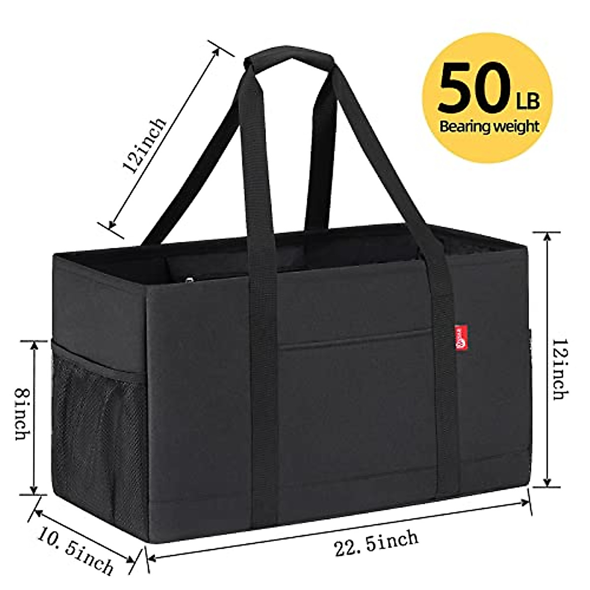 RVSNQ Extra Large Utility Tote Bag, Foldable Reusable Grocery Bags, Collapsible Tote with Metal Wire Frame & Reinforced Bottom Board, Stand up Large Utility Tote for Grocerie, Shopping, Storage（Black）