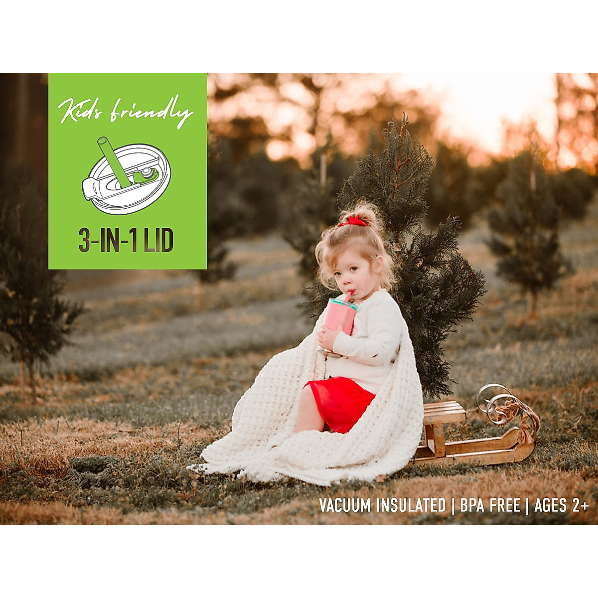 Reduce 14 oz Coldee Tumbler – Reusable Vacuum Insulated Stainless Steel Cup with Straw and Lid – Small and Perfect for Kids – Gripster Finish, Morning Rays