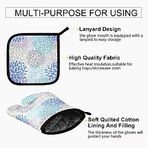 Dahlia Flower Oven Mitts and Pot Holders Sets Heat Resistant Non Slip Daisy Sunflower Oven Gloves Hot Pads Insulated Washable for Cooking Baking BBQ Decorative Kitchen Gift
