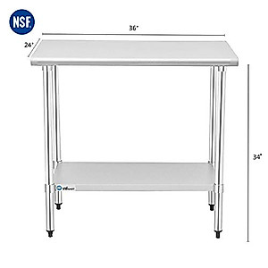 WMAOT Stainless Steel Work Table Commercial Grade NSF Certified Kitchen 24 x 36 Inch Classics Heavy Duty Food Prep for Restaurant, Home, Hotel, Business, Warehouse, Garage