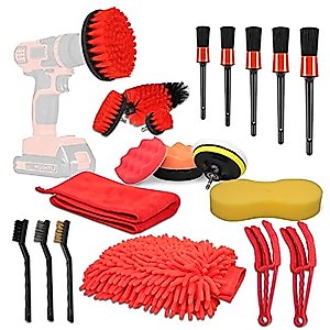 FRG 22 Pcs Detail Brush Kit for Car, Auto Drill Wash Brushes Kit, Car Interior Brush Cleaning Set for Carpet, Wheel, Tire, Rim, Leather