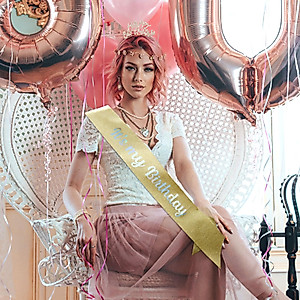 Ondder Gold Birthday Sash and Tiara for Women Birthday Party Decorations for Women Girls