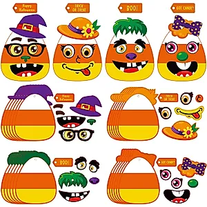 Sumind Halloween Candy Corn Craft Kits for Kids Halloween Activities DIY Handicraft Fun Home Activities for Birthday Activities Party Supplies Classroom Arts, 4 Styles (24 Sets)