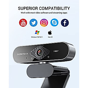 DEPSTECH Webcam with Microphone, 1080P HD Webcam with Auto Light Correction for Desktop/Laptop, Streaming Computer USB Web Camera for Video Conferencing, Teaching, Streaming, and Gaming-D04