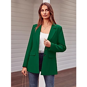 MASCOMODA Casual Blazer Jackets for Women 2023 Fall Long Sleeve Open Front Button Work Office Suit Jacket with Pockets(Green,X-Large)