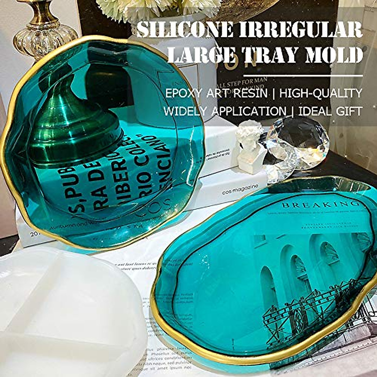 2PC Silicone Large Tray Mold Irregular Oval/Round Coasters Epoxy Resin Casting Mould Kit Art Supplies for Resin Home Office Decor Ideal Gift (Oval+Round)