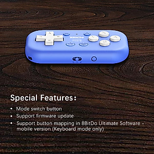 AKNES 8Bitdo Micro Bluetooth Controller, Pocket-sized Mini Gamepad for Switch/Lite/OLED, Android, and Raspberry Pi, Supports Keyboard Mode for macOS/iPadOS/macOS/Wins - Blue