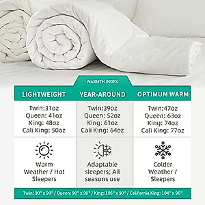 APSMILE Feathers Down Comforter California King, All Season Organic Feathers Down Duvet Insert- 64oz Geometric Grid Machine Washable Bedding Comforter(104x96, Cloud Grey)