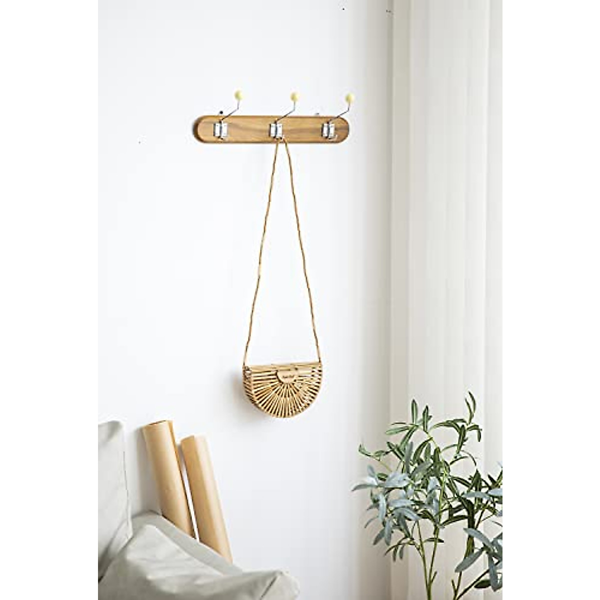 RULER TRUTH Handwoven Bamboo Bag Natural Shoulder Bag with Leather Straps Women's Handmade Straw Purse