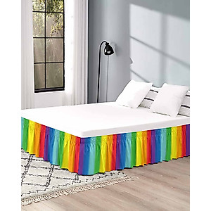 Rainbow Bed Skirt Queen Size 16 Inch Drop, Adjustable & Elastic Wrap Around Bed Skirts Pleated Luxury Dust Ruffles for Twin Full Queen Cal King Base Bed, Abtract Ombre Colorful Geometric Stripes