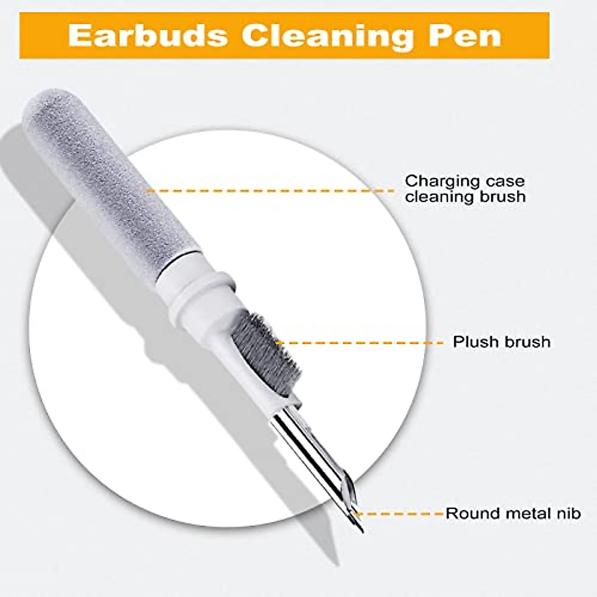 Earbud Cleaning Kit, Cleaner Kit for Airpods Multi-Function Airpods Cleaning Pen with Soft Brush Flocking Sponge Cleaning Tools for Bluetooth Earbud Case Headphones Camera Phone White