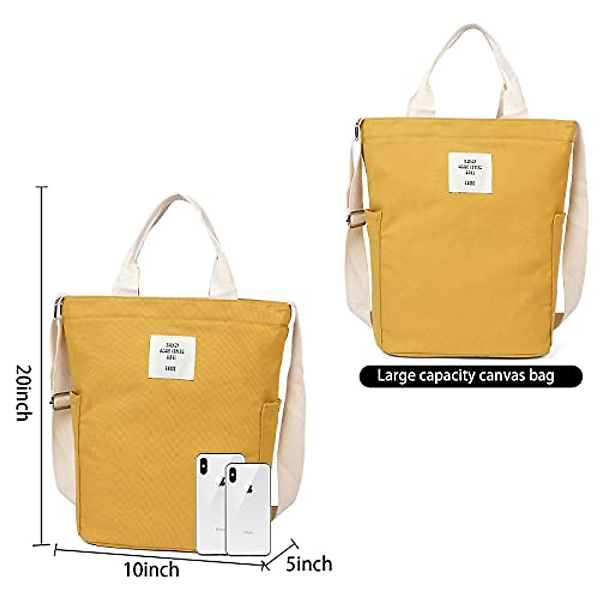 CENTER Canvas Tote Bag Beach Bags for Women Shoulder Bag Utility Tote Shoulder Bag Casual Work School Shopper (yellow)