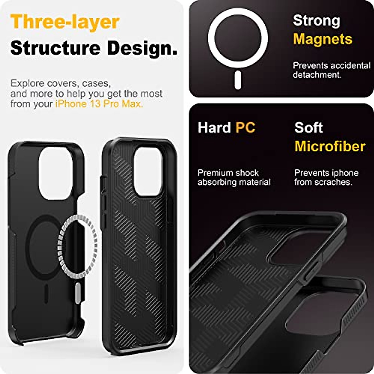 CUCICU Magnetic Case for iPhone 12/13 Pro Max Case, Heavy Duty Case Compatible with MagSafe, Military Grade Drop Protective Shockproof Lightweight Slim Case for iPhone 12/13 Pro Max 6.7 Inch(Black)