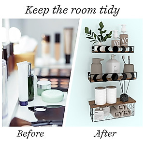 PHAREGE Moon Phase Bathroom Shelves Over Toilet Brown, Decorative Floating Shelves for Wall Set of 3, Toilet Paper Towel Storage Shelves