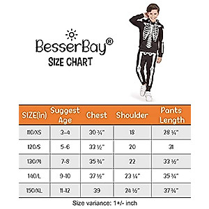 Girls Halloween Costume Bone Skeleton Skull Sweatshirt Hoodie Pant Set for Boys 9-10 Years