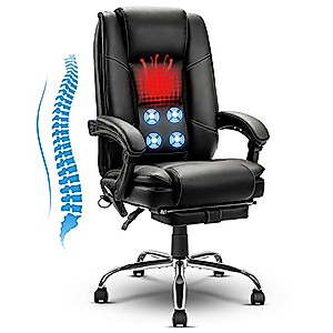 NOBLEMOOD Executive Office Chair, 4 Points Massage Heated Desk Chair, Big and Tall Office Chair Ventilation Mesh Ergonomic Reclining Chair with Lumbar Support Pillow and Footrest(Black)