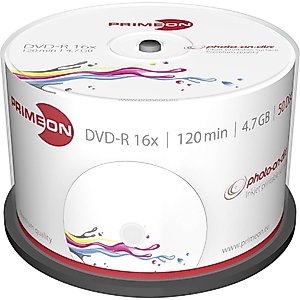 Primeon 2761206 DVD-R Blank Discs 16x Speed, 4.7GB, 120 Min, Spindle of 50