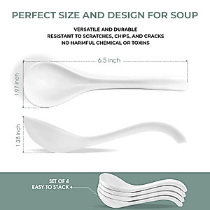 DAHO GOMSU Asian Ceramic Soup Spoon with Long Handle Easy to Hold, Non-slip Bottom, for Soups, Japanese Ramen, Miso, Chinese and Vietnamese Wonton, Dumplings, Pho, Noodle, and Korean Soups, Set of 4