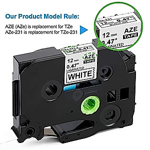 Compatible Label Tape Replacement for Brother Ptouch TZe-231 Label Tapes Bundle with Replacement TZe Label Tape Multicolor, 0.47" x 26.2', Black on White/Clear/Red/Blue/Yellow/Green (Total 12-Pack)