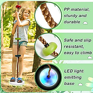 Meooeck 2 Pack LED Disc Climbing Rope Tree Swing with Platforms Disc Swing Seat with Hanging Strap Climbing Rope with Disc Swing Outdoor Playground Swing Set Accessories for Kids Backyard Playground