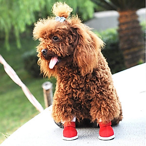 URBEST 2 Pairs Santa Red Detachable Closure Christmas Puppy Cute Dog Winter Shoes Boots (4#, Red)