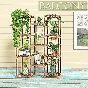 Veakoo Plant Stand Indoor Outdoor,11 Tiered Tall Wood Flower Stands Large Plant Shelf Multiple Garden Shelves Window Display Holder Rack for Corner Balcony Patio Living Room Bedroom with 3 Free Tool Visit the Veakoo Store