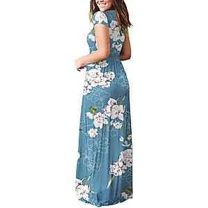 AUSELILY Women's Short Sleeve Loose Plain Casual Long Maxi Dresses for Women 2024 Floral Light Blue XL