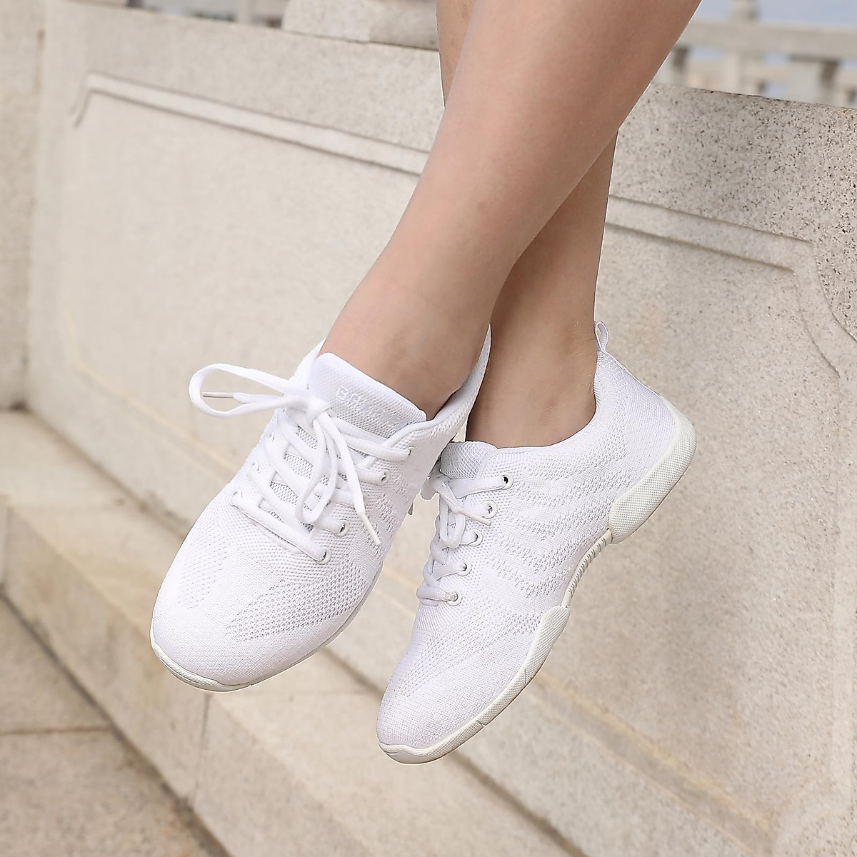 FUQIAO Girls White Cheerleading Shoes Lightweight Competition Sneakers Women Indoor Cheer Dance Shoe White 3 Big Kid