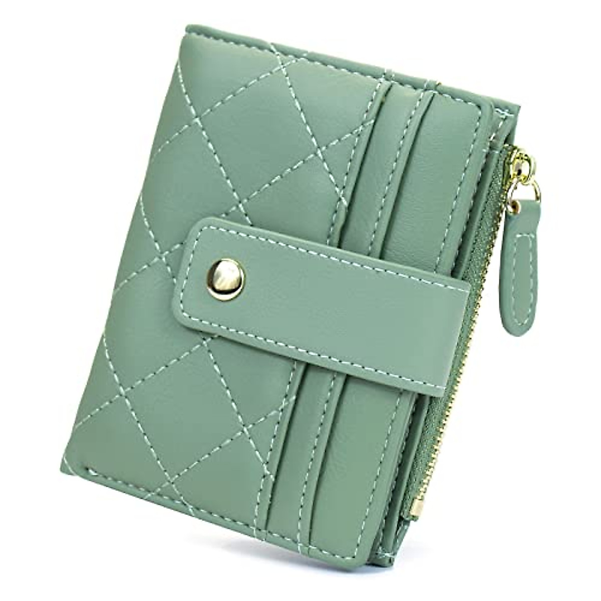 SUMGOGO Wallets for Women Small Coin Purse Card Holder Wallet Front Zipper Pocket Mini Slim Bifold Wallets (Green)