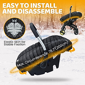 Orzbow Enfant Car Seat Covers - Cocoon Baby Cover for Boys & Girls, Rain & Snow Repellent, Breathable Windproof, Winter Protector, Center Zipper, Universal Fit for Infant Car Seat (0-12M), Black