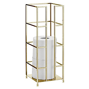 mDesign Metal Free-Standing Toilet Paper Reserve Tower Stand, 3-Jumbo Tissue Roll Storage Canister Holder for Bathroom Under Sink, Shelf, Beside Vanity, Cabinet, Corner, Citi Collection - Soft Brass
