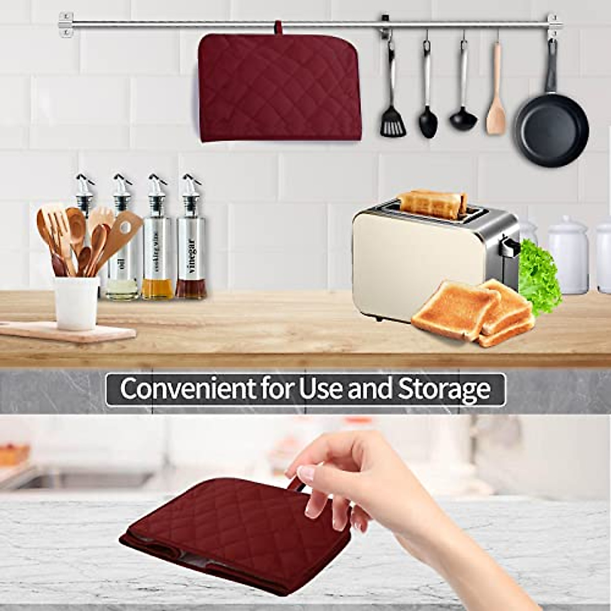 KINMAD Polyester Fabric Quilted Four Slice Bread Toaster Cover Bakeware Protector, Dust and Fingerprint Protection- Best Gift for Mother, Red